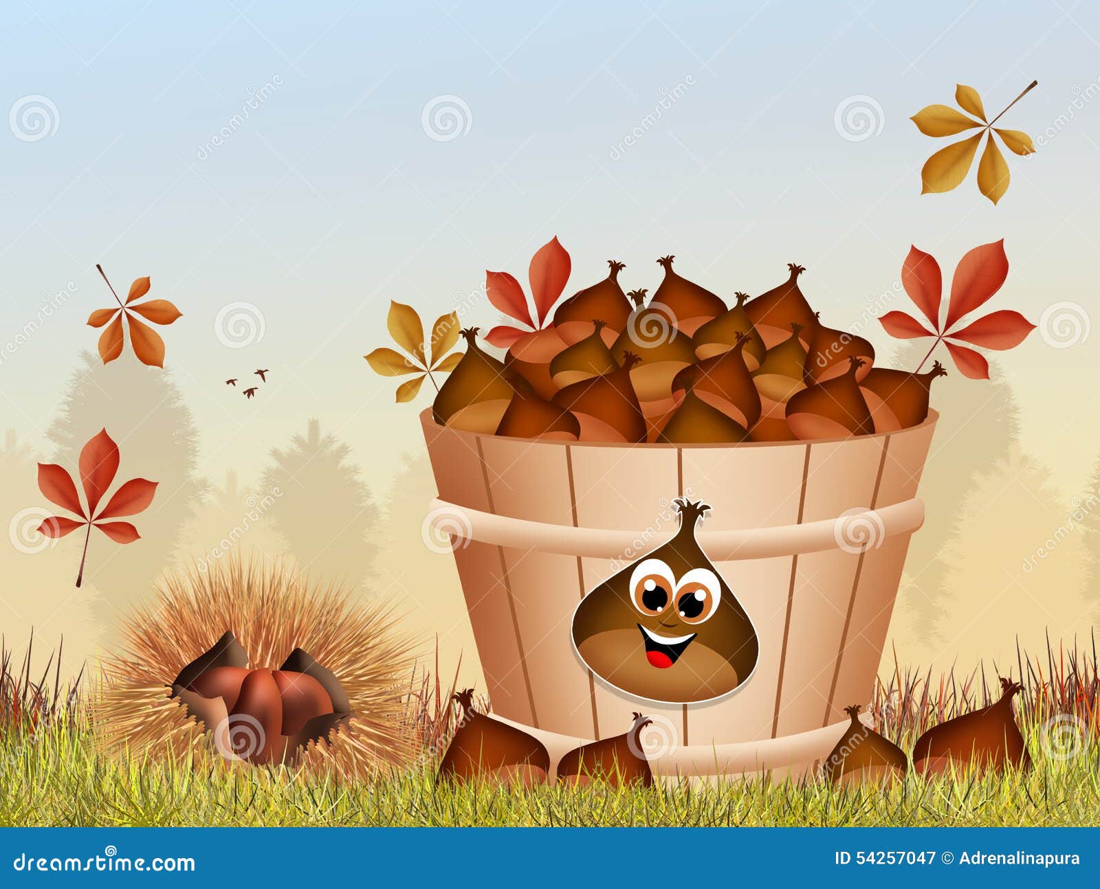 Chestnuts in the bucket stock illustration. Illustration of autumn ...