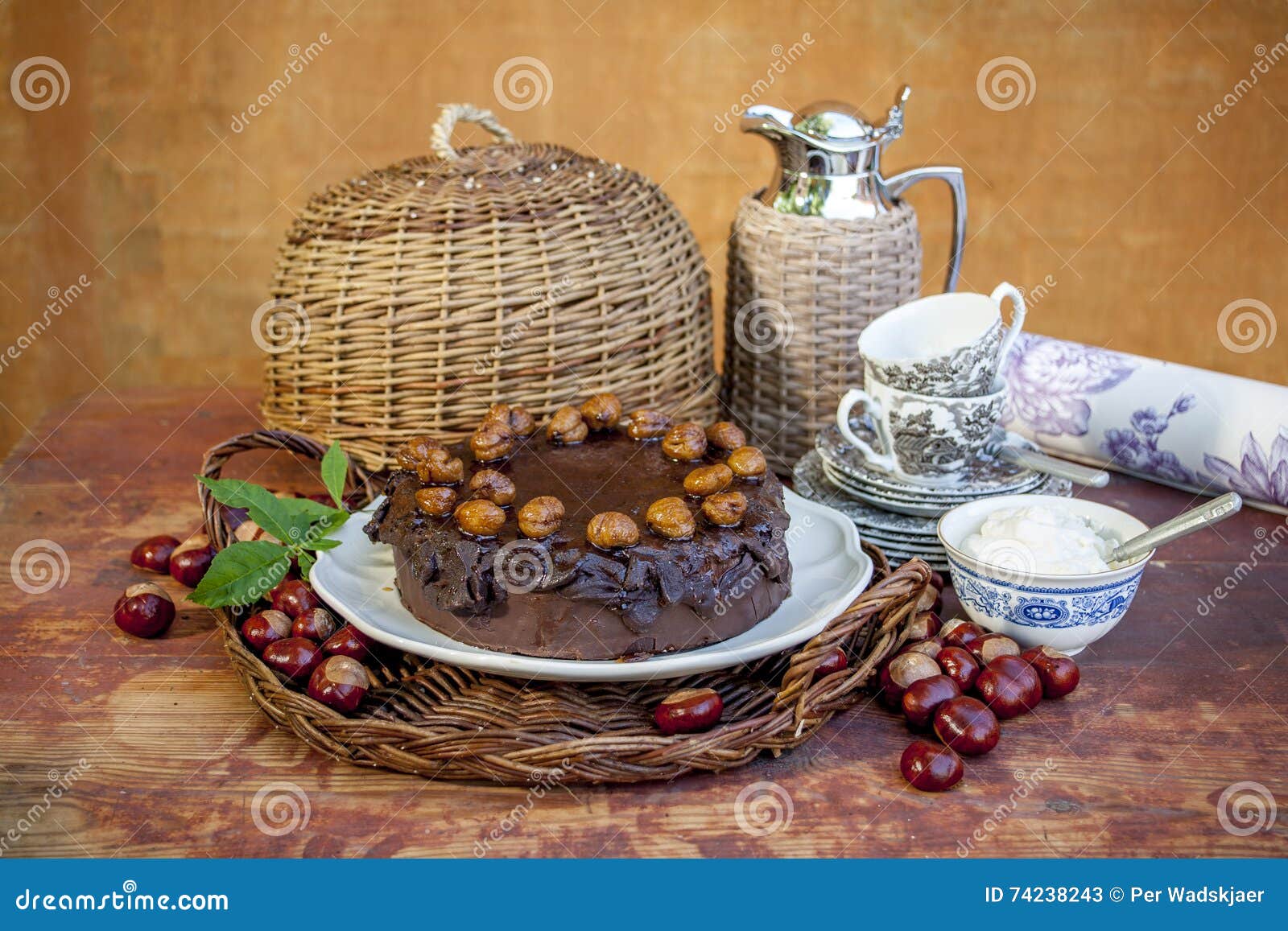 Chestnuts Chokolate Cake and Chestnuts in a Basked Stock Image - Image ...