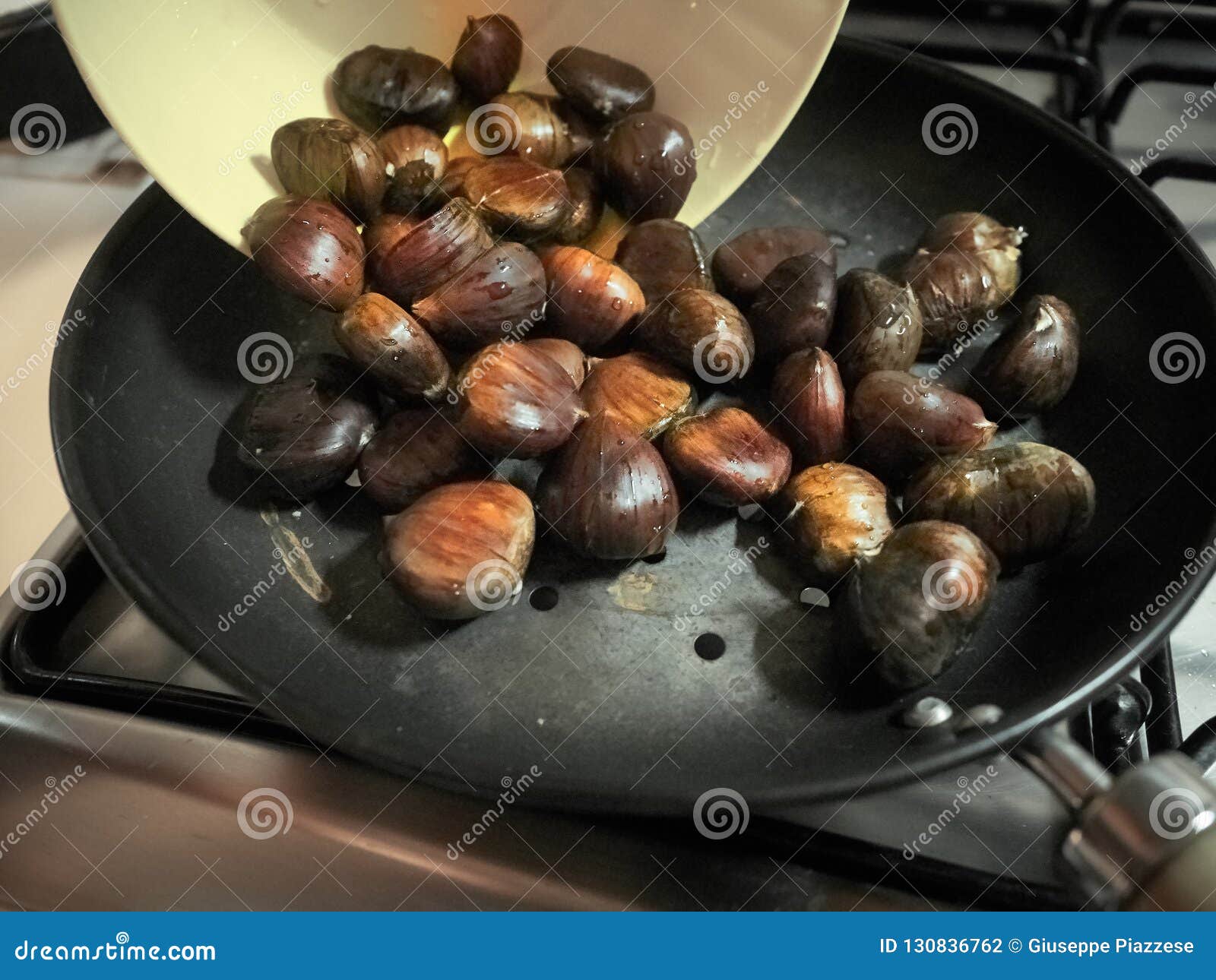 Chestnuts Dropped in the Pan Stock Photo - Image of cook, fall: 130836762