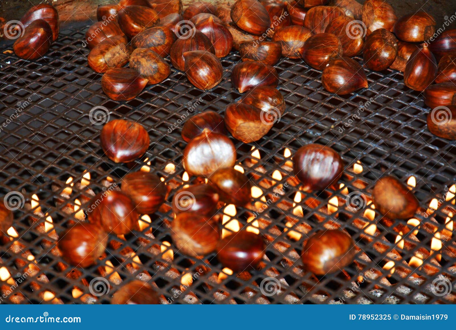 Chestnuts with Fire Flames, Close Up Stock Image - Image of chestnut ...