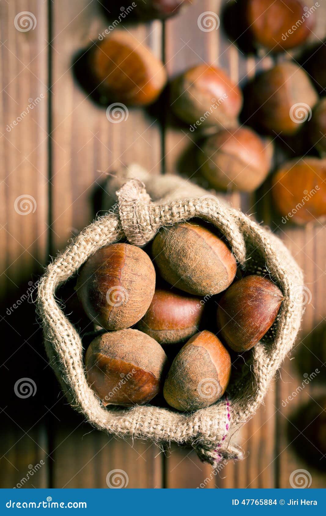 Chestnuts in jute bag stock photo. Image of autumn, healthy - 47765884