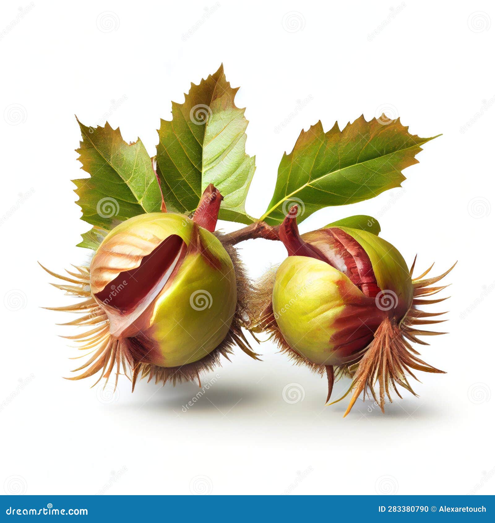 Chestnuts with Leaves Isolated on White Background.pencil Drawing Stock ...