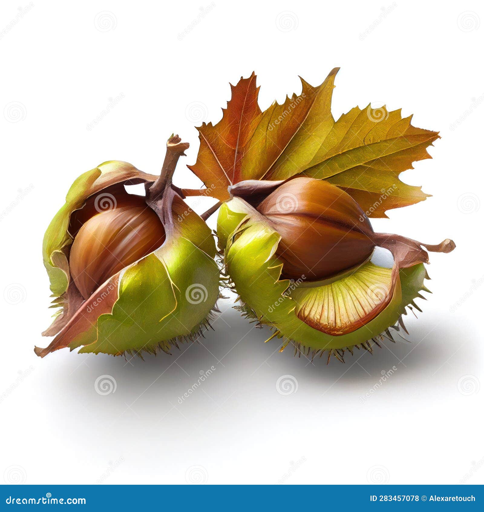Chestnuts with Leaves Isolated on White Background.pencil Drawing Stock ...