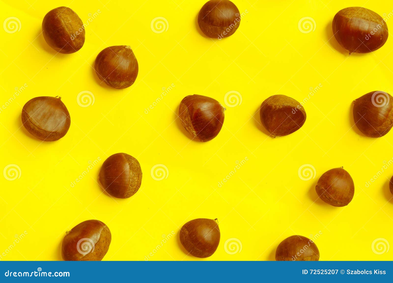 Chestnuts Pattern on Yellow Background Top View Chestnut Stock Image ...