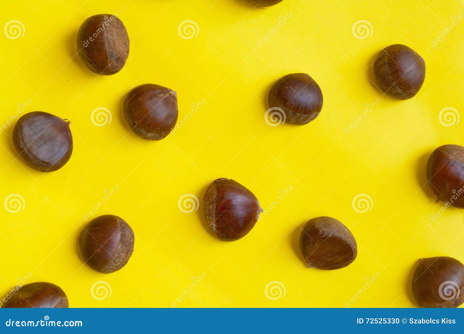 Chestnuts Pattern on Yellow Background Top View Chestnut Stock Photo ...
