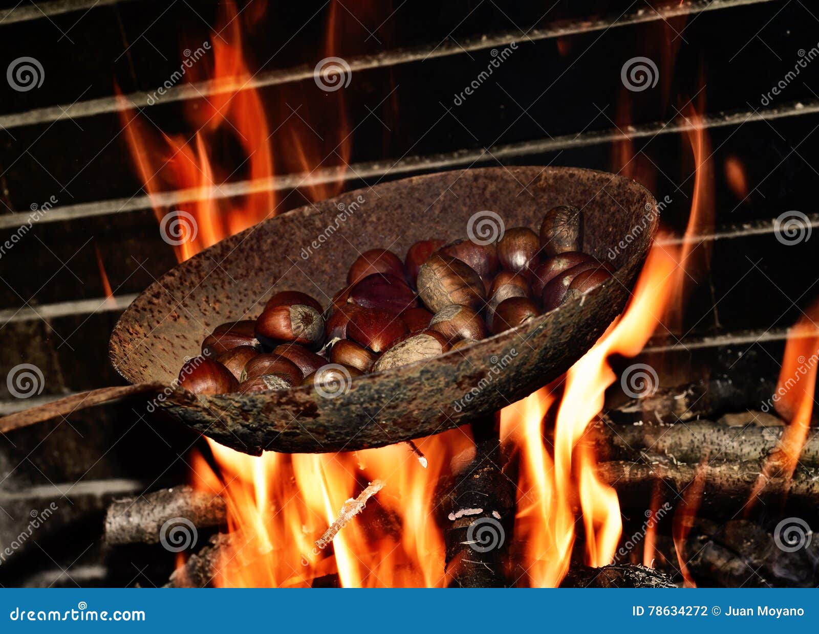 Chestnuts Roasting in the Flames of a Log Fire Stock Photo - Image of ...