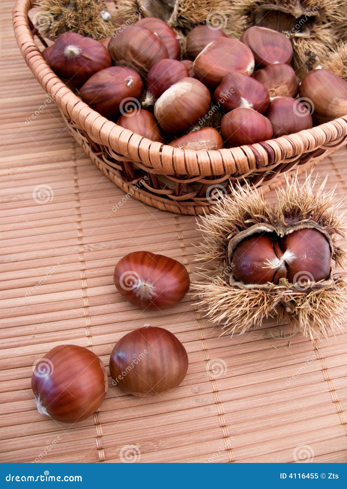 Chestnuts in their shells stock image. Image of pile, rattan - 4116455