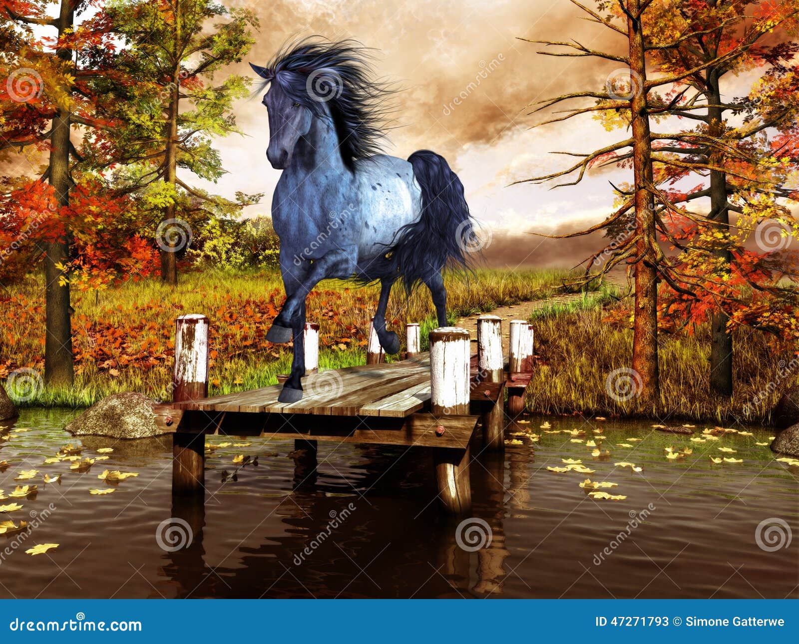 Cheval sur le lac illustration stock. Illustration of amoureux - 47271793