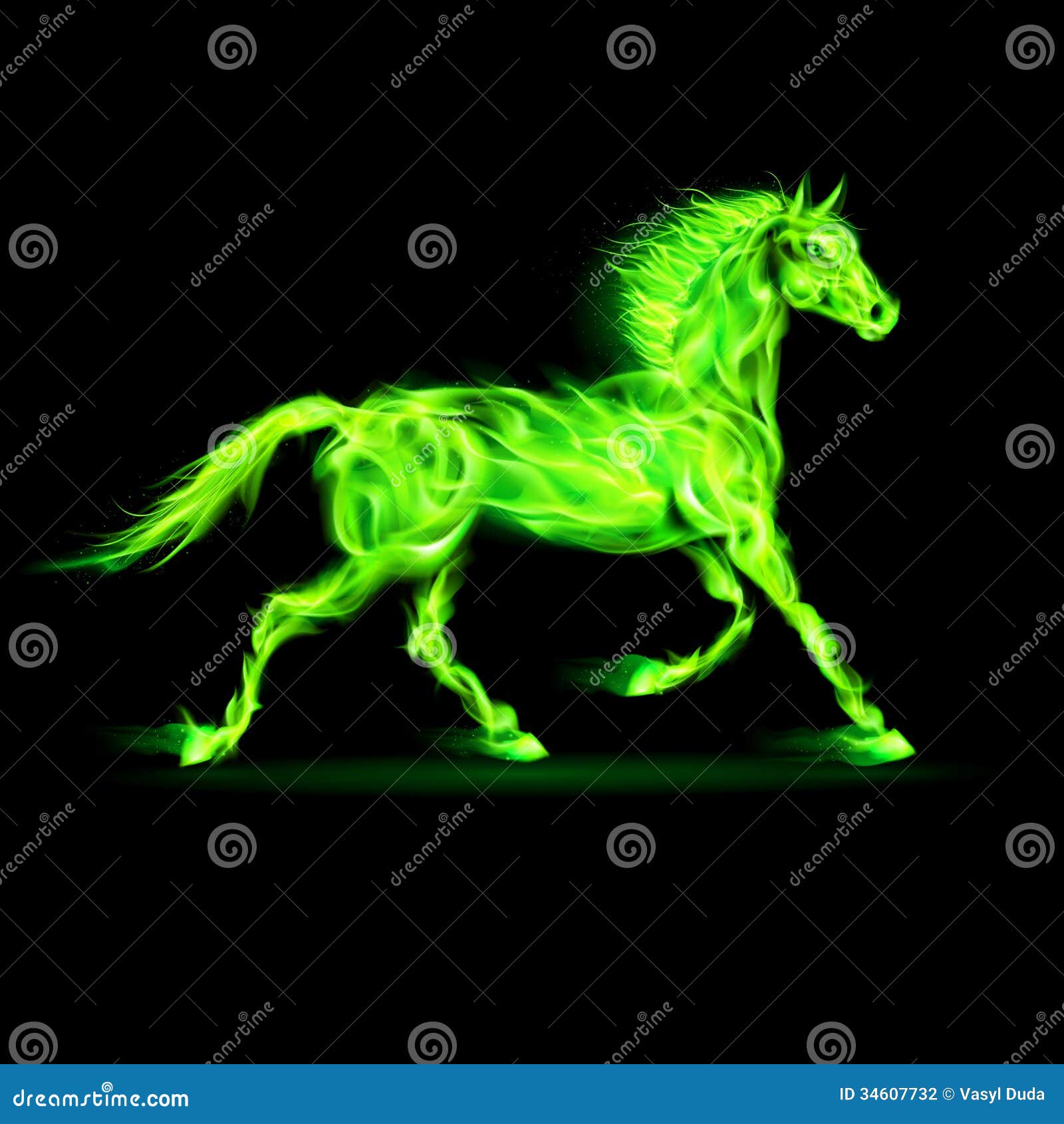 Cheval vert du feu. illustration de vecteur. Illustration of cheval ...