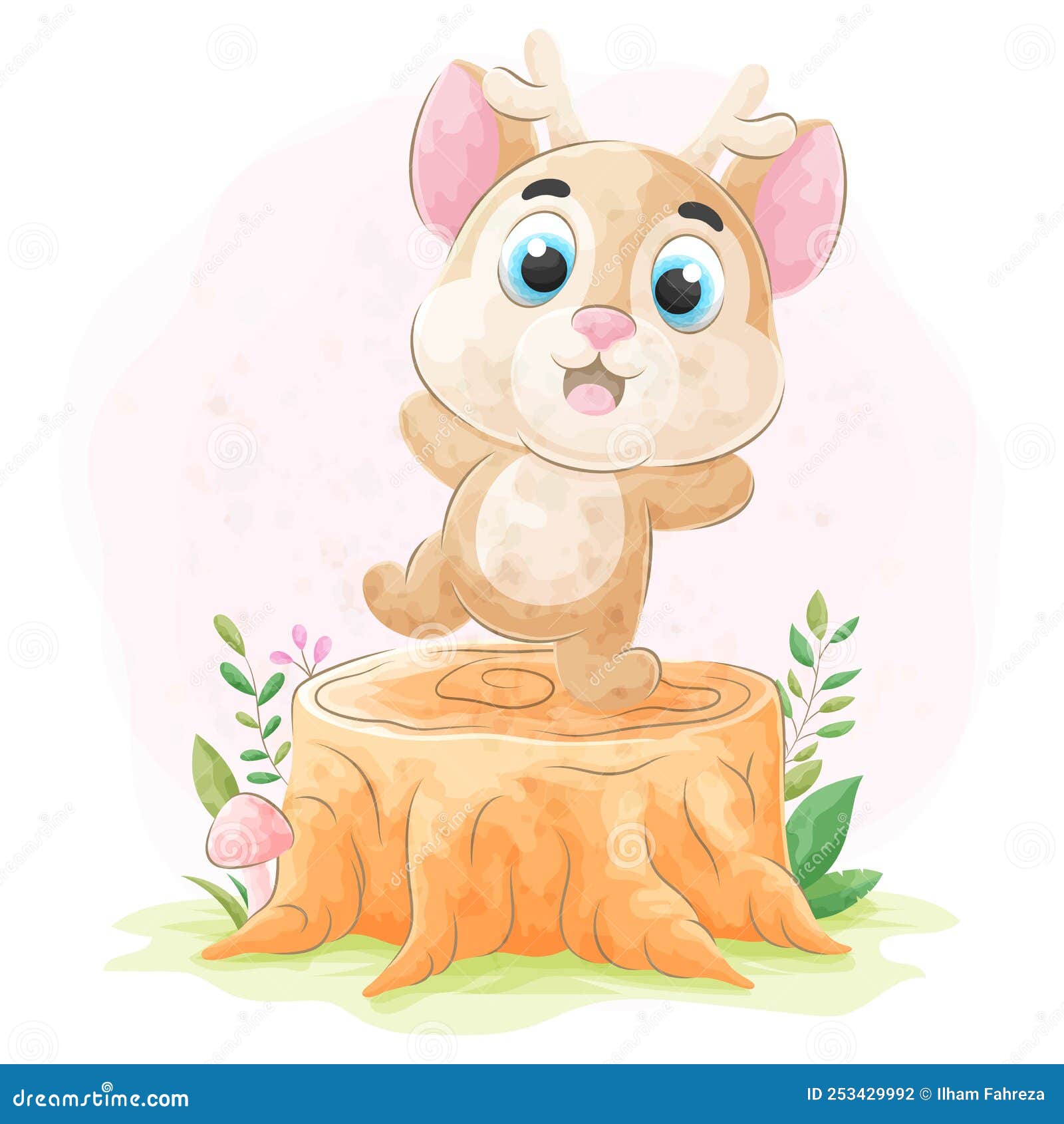 Chevreuil Mignon Avec Illustration Aquarelle Illustration Stock ...
