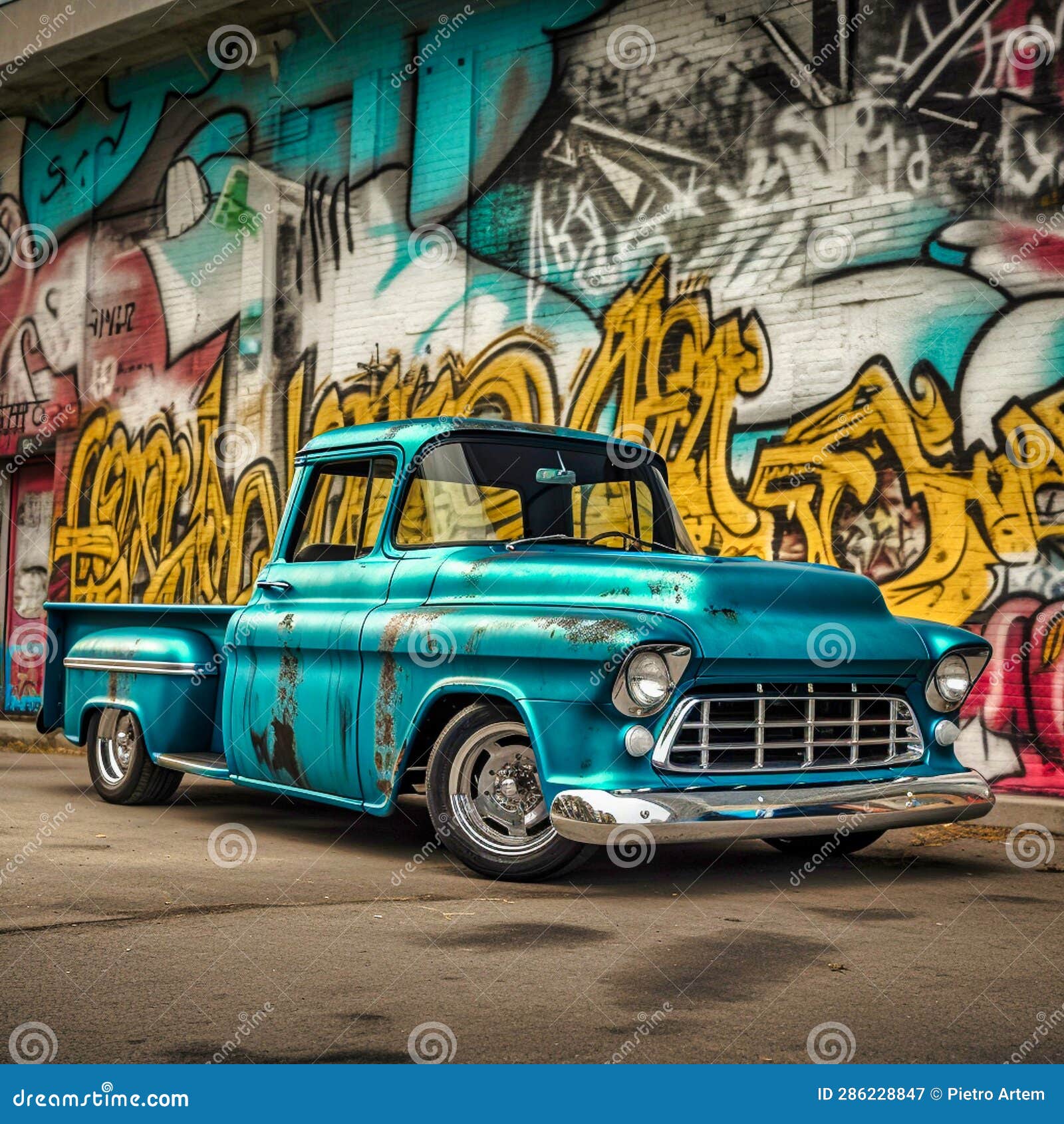 1955 Chevy Pickup Lowered Suspension, Generative AI Stock Illustration ...