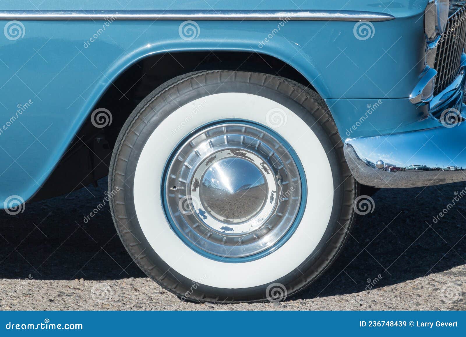 1955 Chevy Wide Whitewall Tire Stock Image - Image of closeup, colors ...