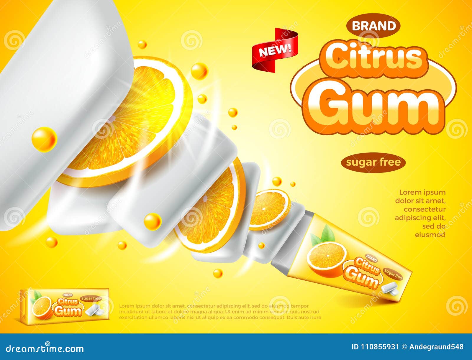 Chewing Gum Ads. Citrus Pack Explosion Vector Background Stock Vector ...