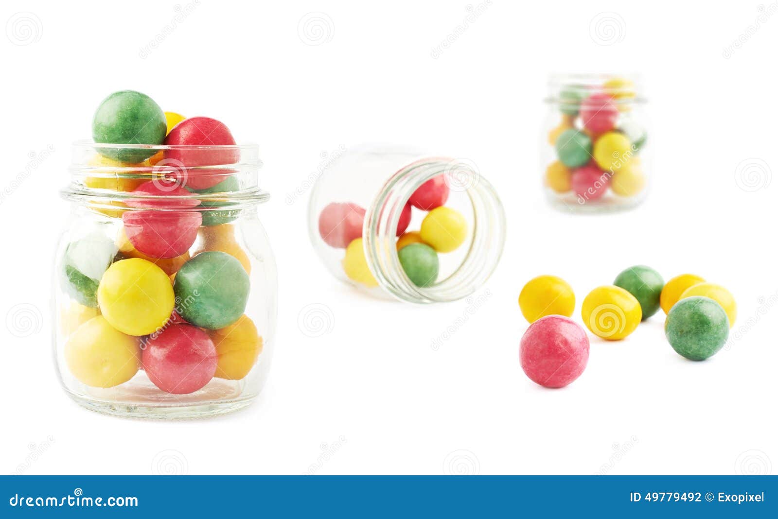 Chewing Gum Balls and Glass Jar Composition Stock Photo - Image of ...