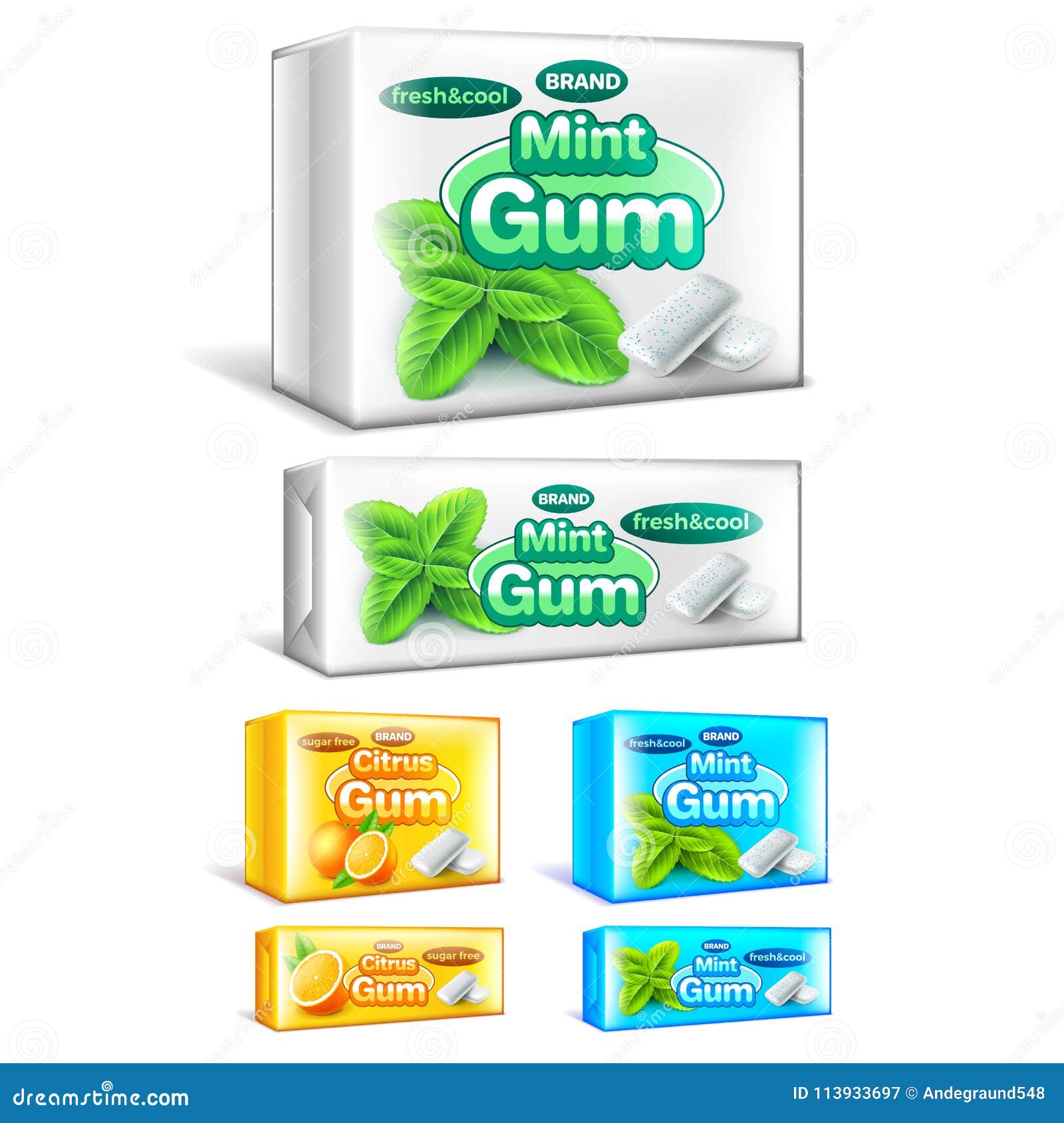 Chewing Gum Packaging 3d Realistic Vector Set Stock Vector ...