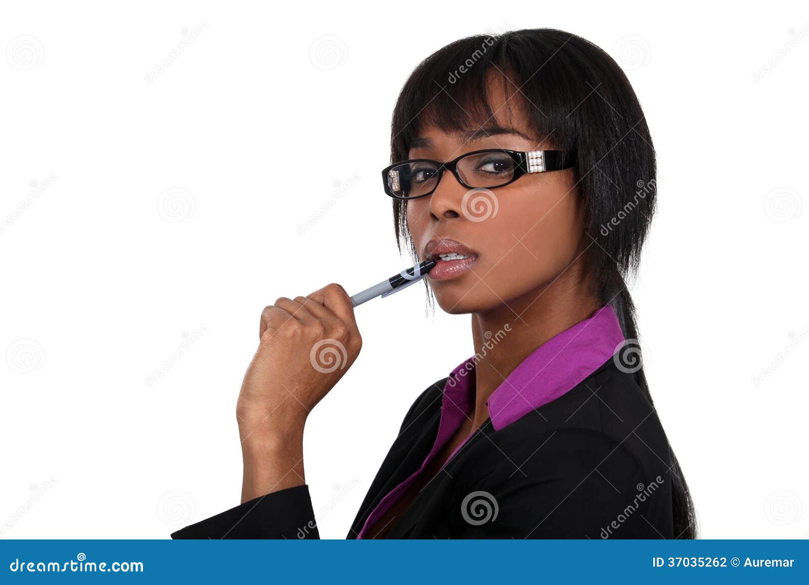 Chewing on her pen stock photo. Image of plan, doubt - 37035262