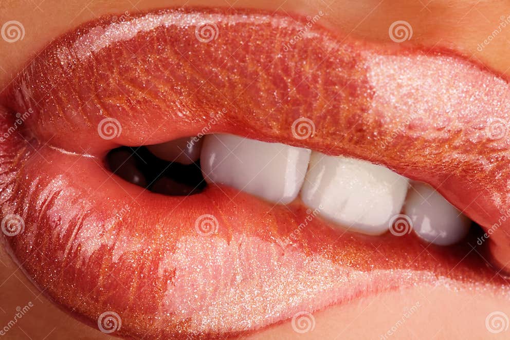 Chewing lips stock image. Image of lady, orgasm, lipstick - 12923223