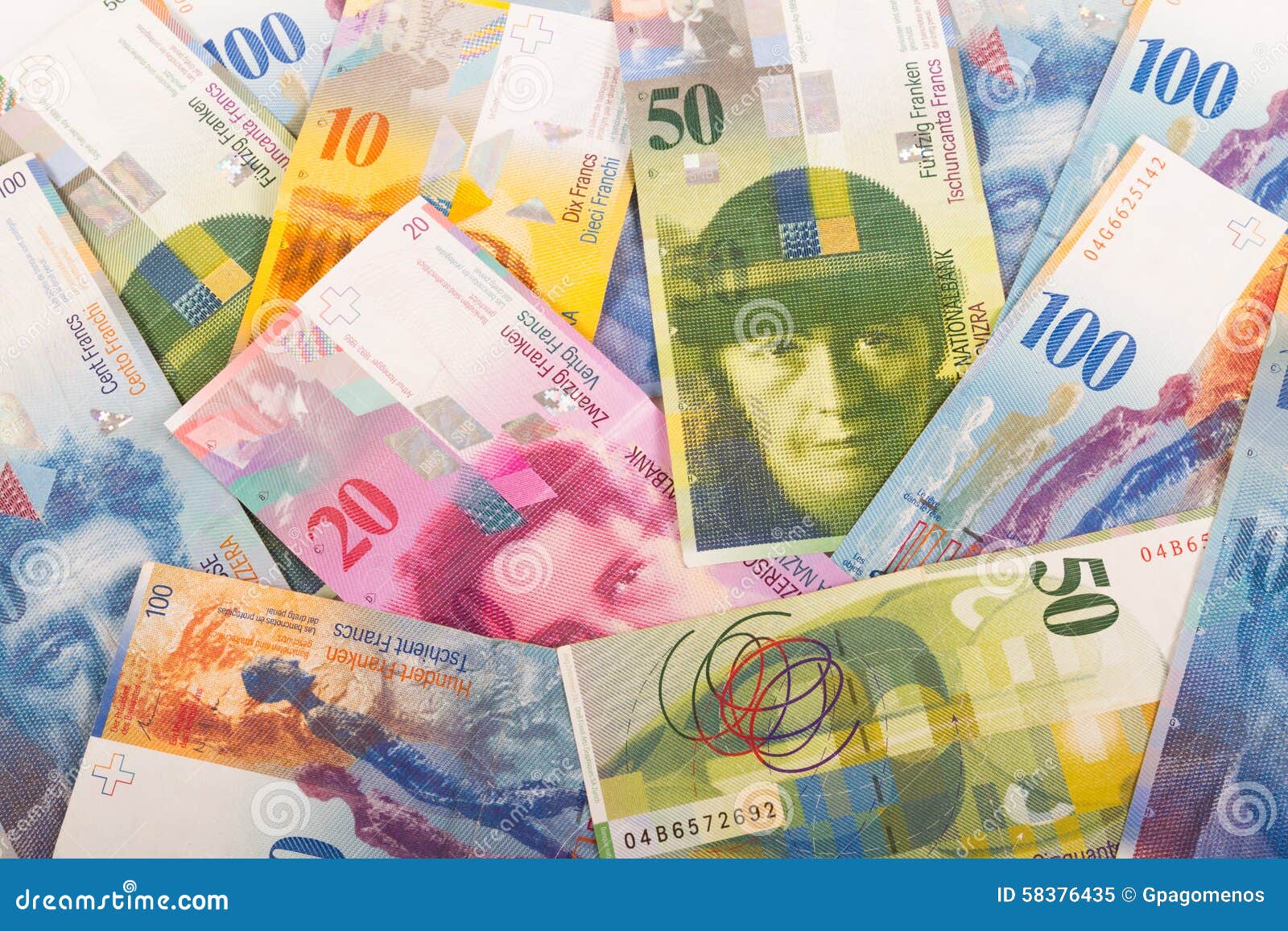 100, 50, 20, and 10 CHF Swiss Banknotes Stock Image - Image of ...