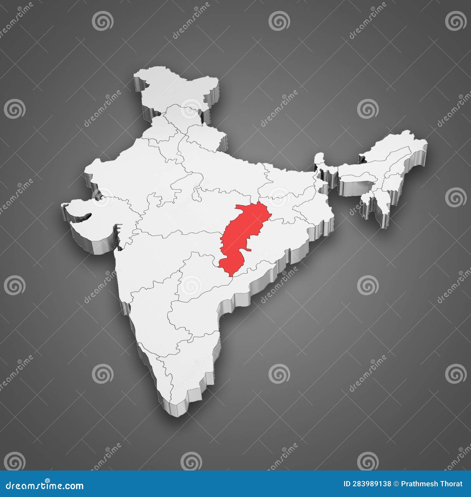 Chhattisgarh State Location within India Map. 3D Illustration Stock ...