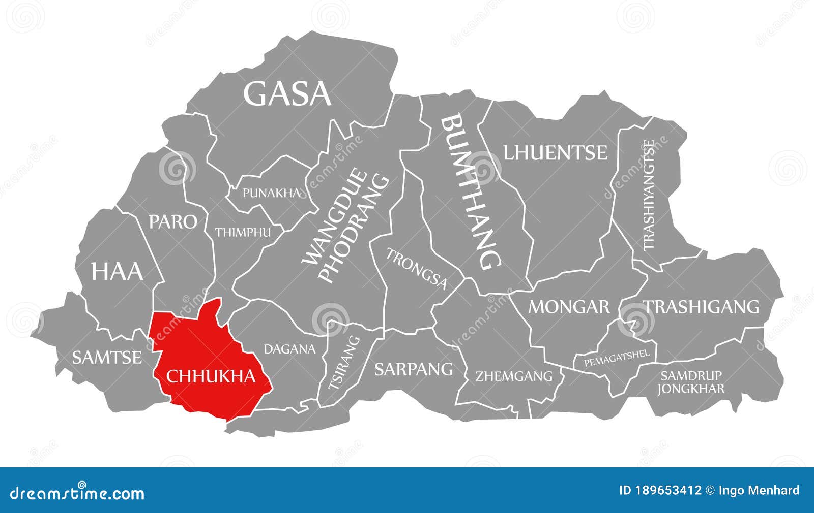 Chhukha Red Highlighted in Map of Bhutan Stock Illustration ...