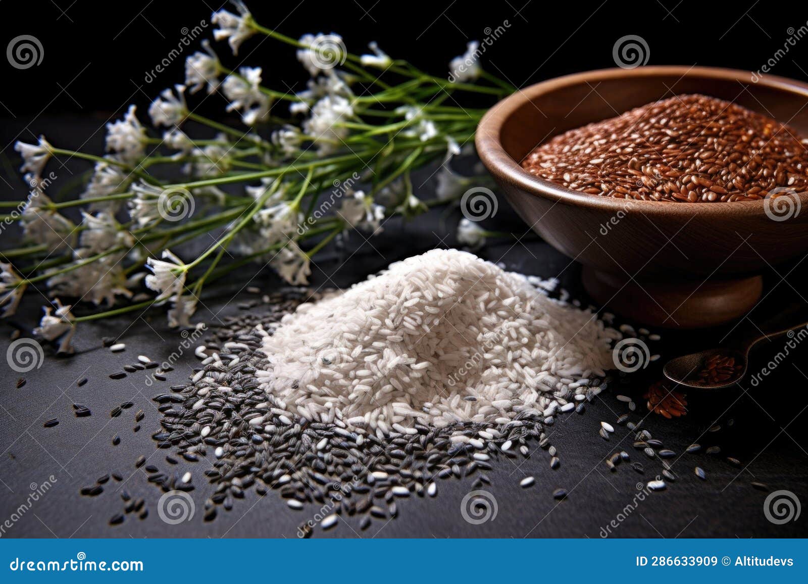 Chia and Flax Seeds Scattered on Dark Background Stock Illustration ...