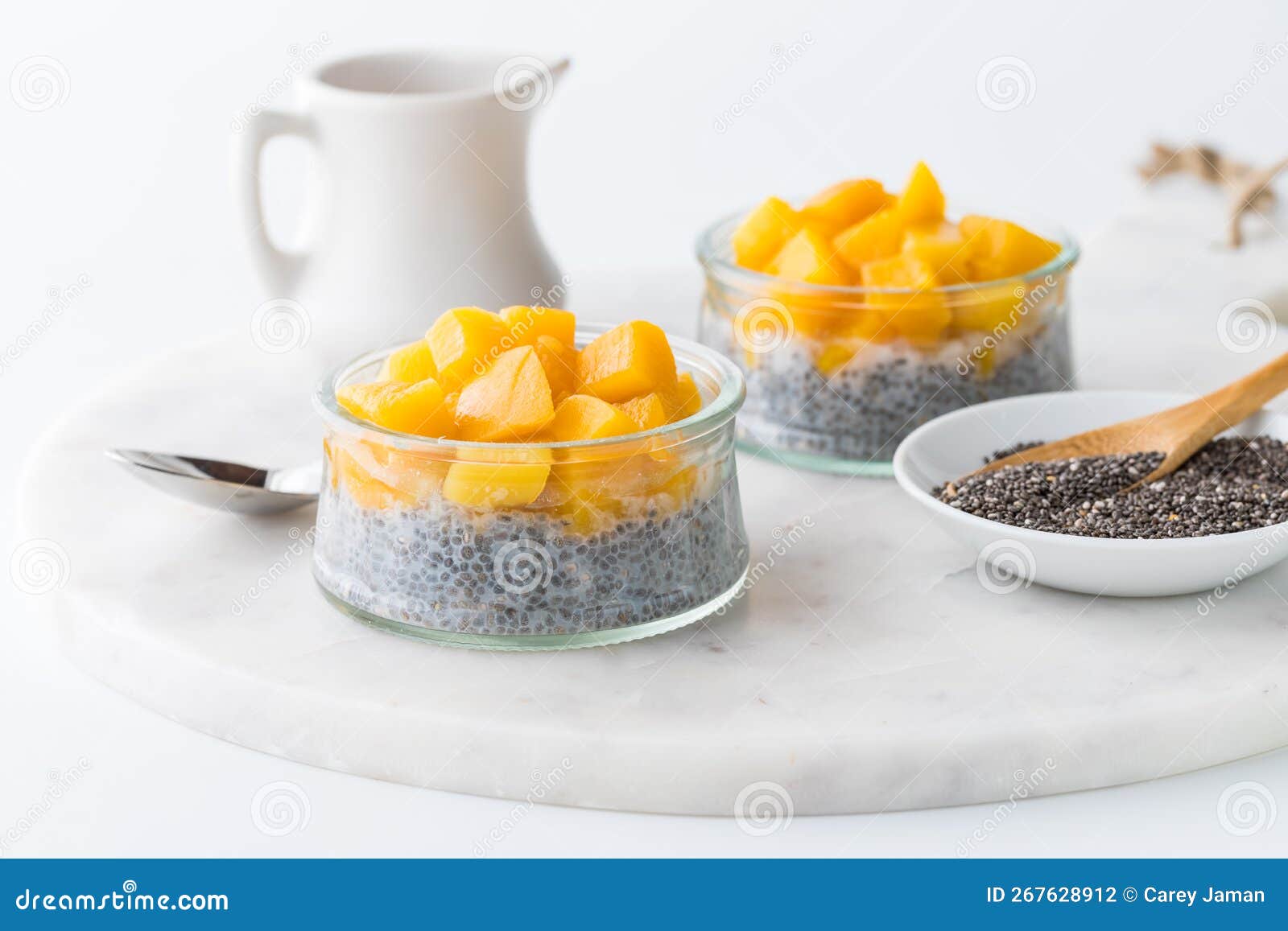 Chia Pudding Parfaits Topped with Chopped Mango Pieces, Ready for ...