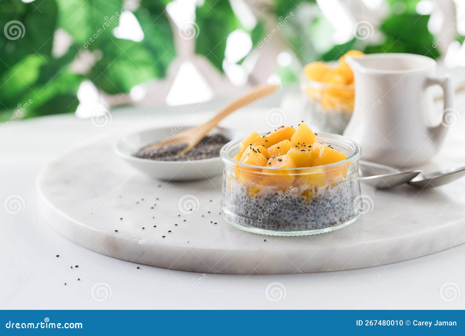 Chia Pudding Topped with Chopped Mango Pieces Against a Blurred ...