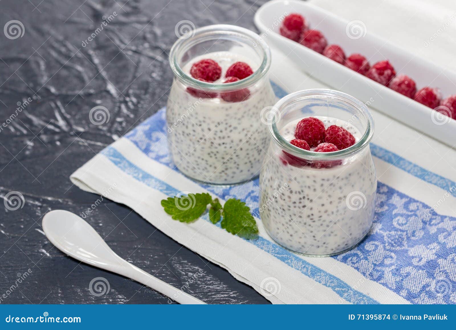 Chia Seed Pudding with Raspberries in a Glass Jar. Stock Photo - Image ...