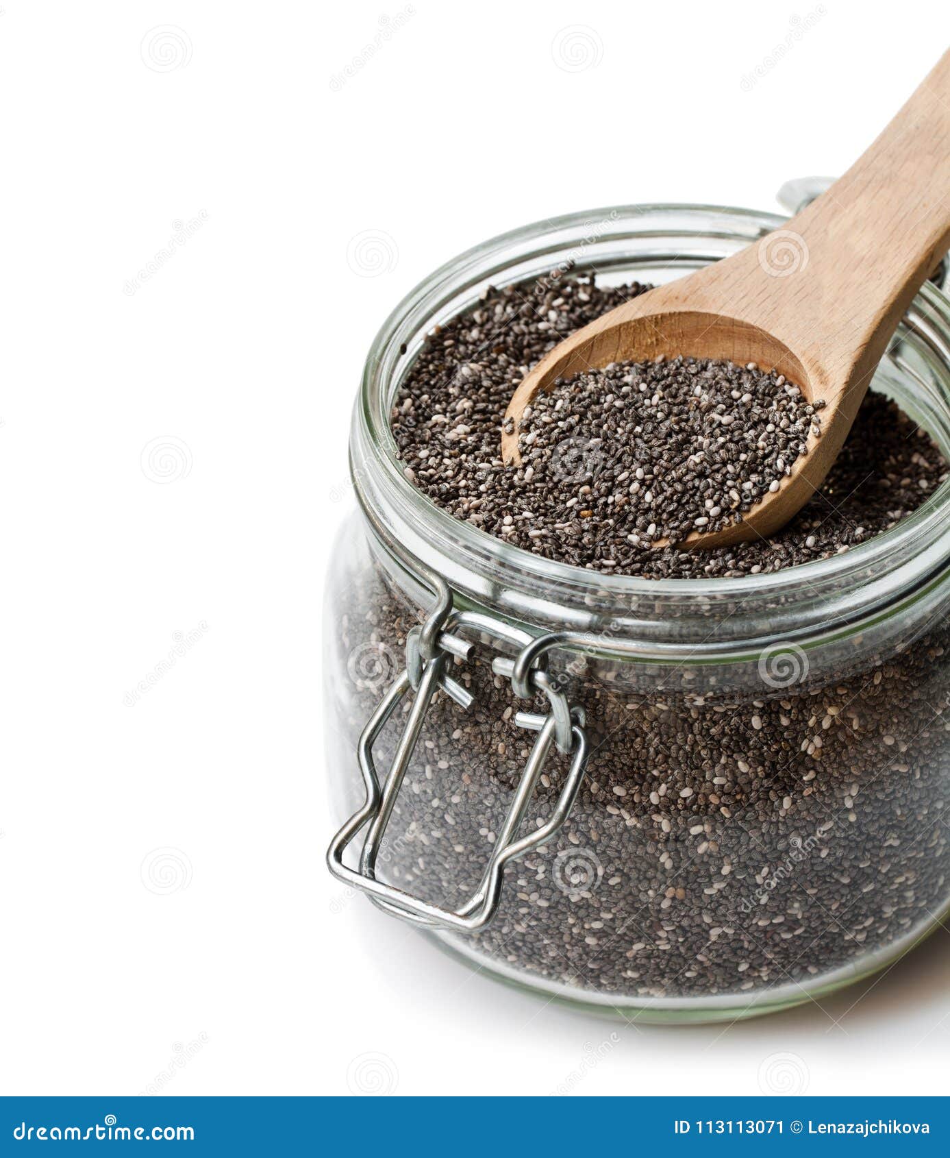 Chia Seeds in Jar Isolated on White Stock Image - Image of omega, space ...