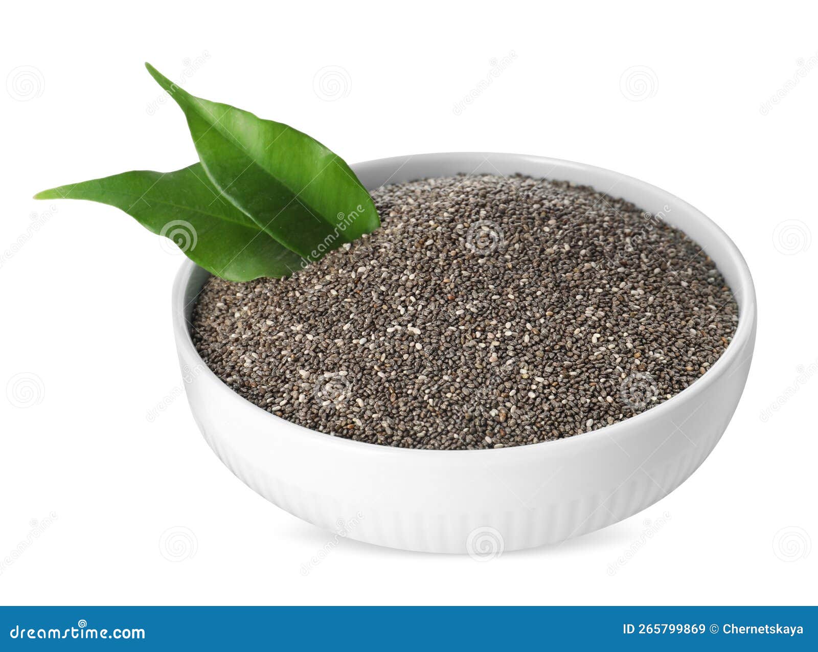 Chia Seeds and Leaves in Bowl Isolated on White Stock Image - Image of ...
