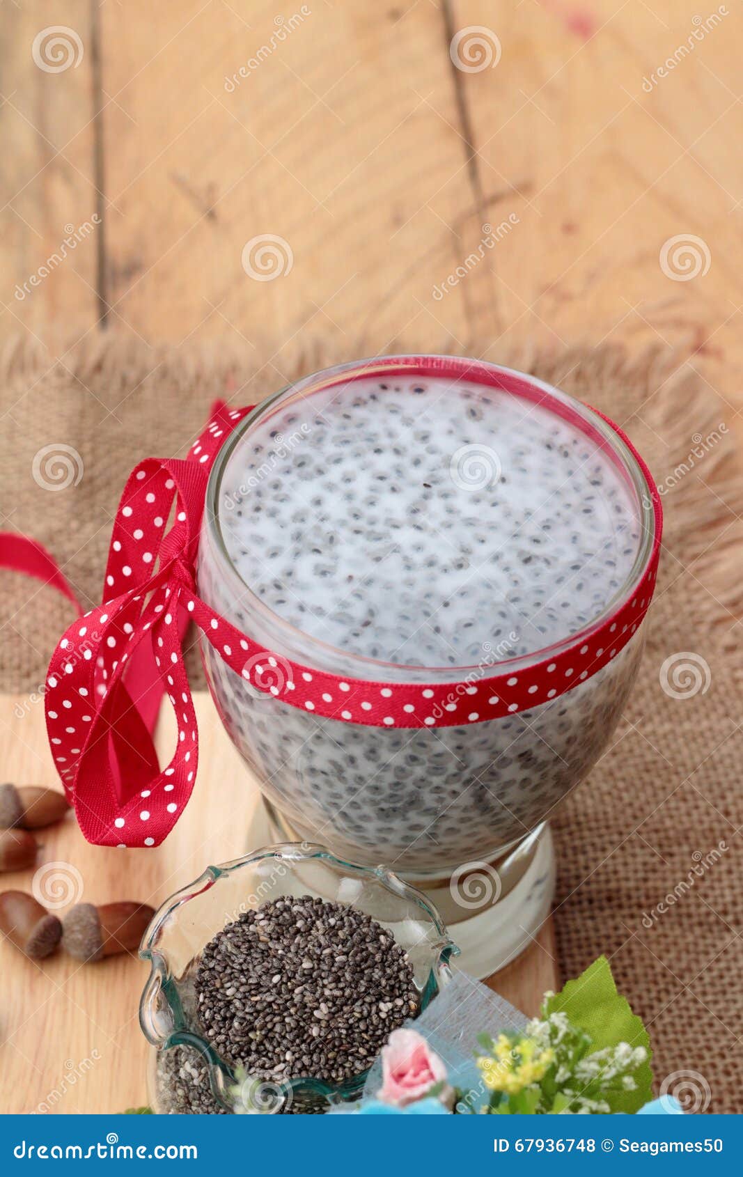Chia Seeds with Milk for Helth Delicious. Stock Photo - Image of mixed ...