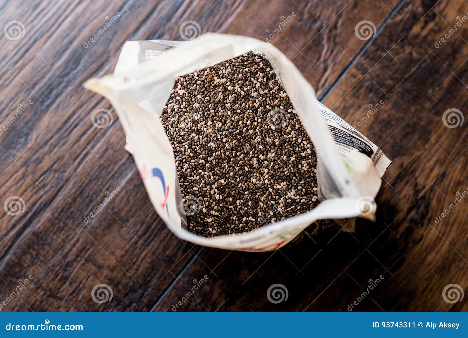 Chia Seeds in Package on Wooden Surface. Stock Image - Image of pack ...