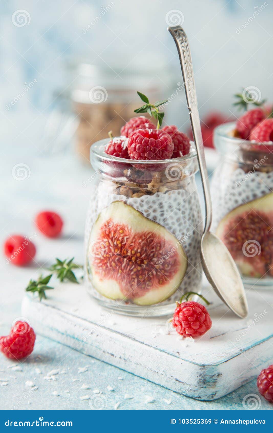 Chia Seeds Pudding with Figs, Raspberry and Granola Stock Image - Image of fresh, granola: 103525369