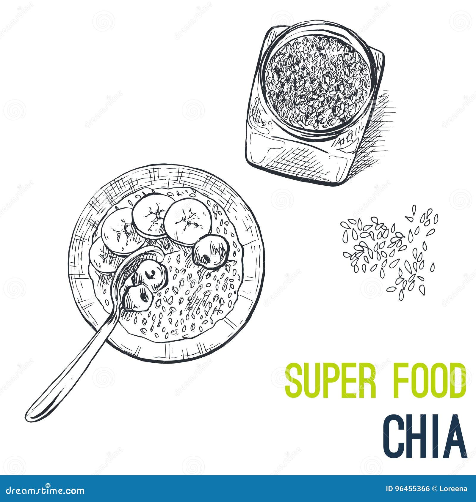 Chia Seeds. Super Food Hand Drawn Sketch Vector Stock Vector ...