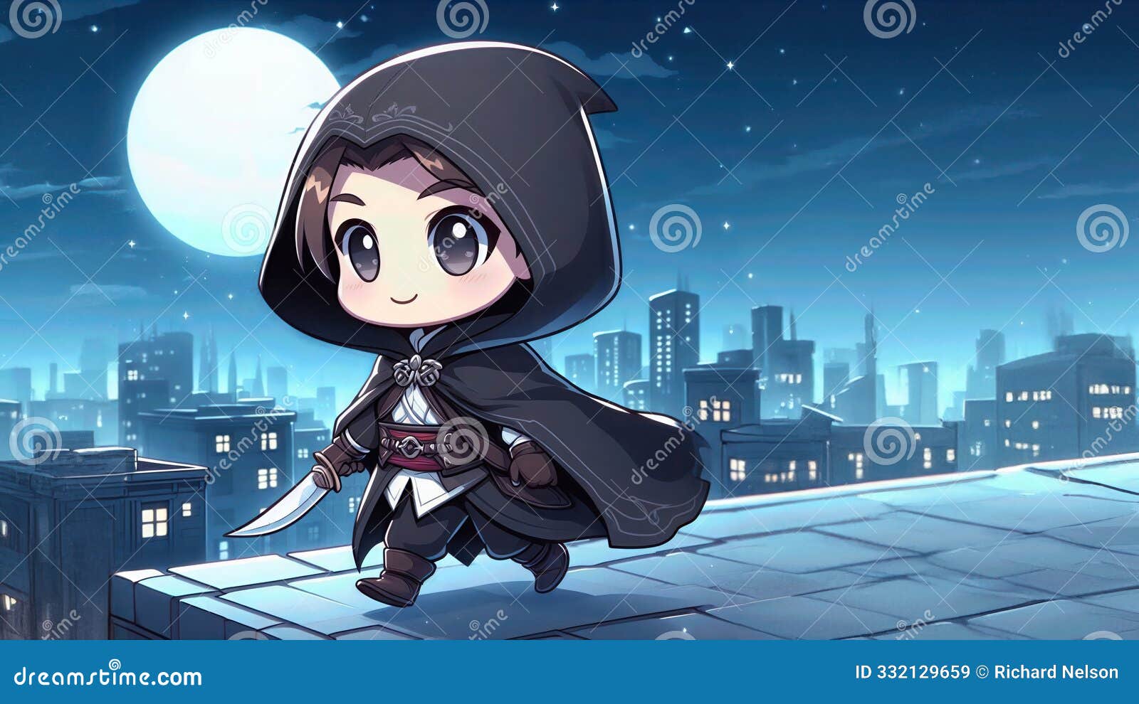 Chibi Assassin on Rooftop stock illustration. Illustration of stealth ...