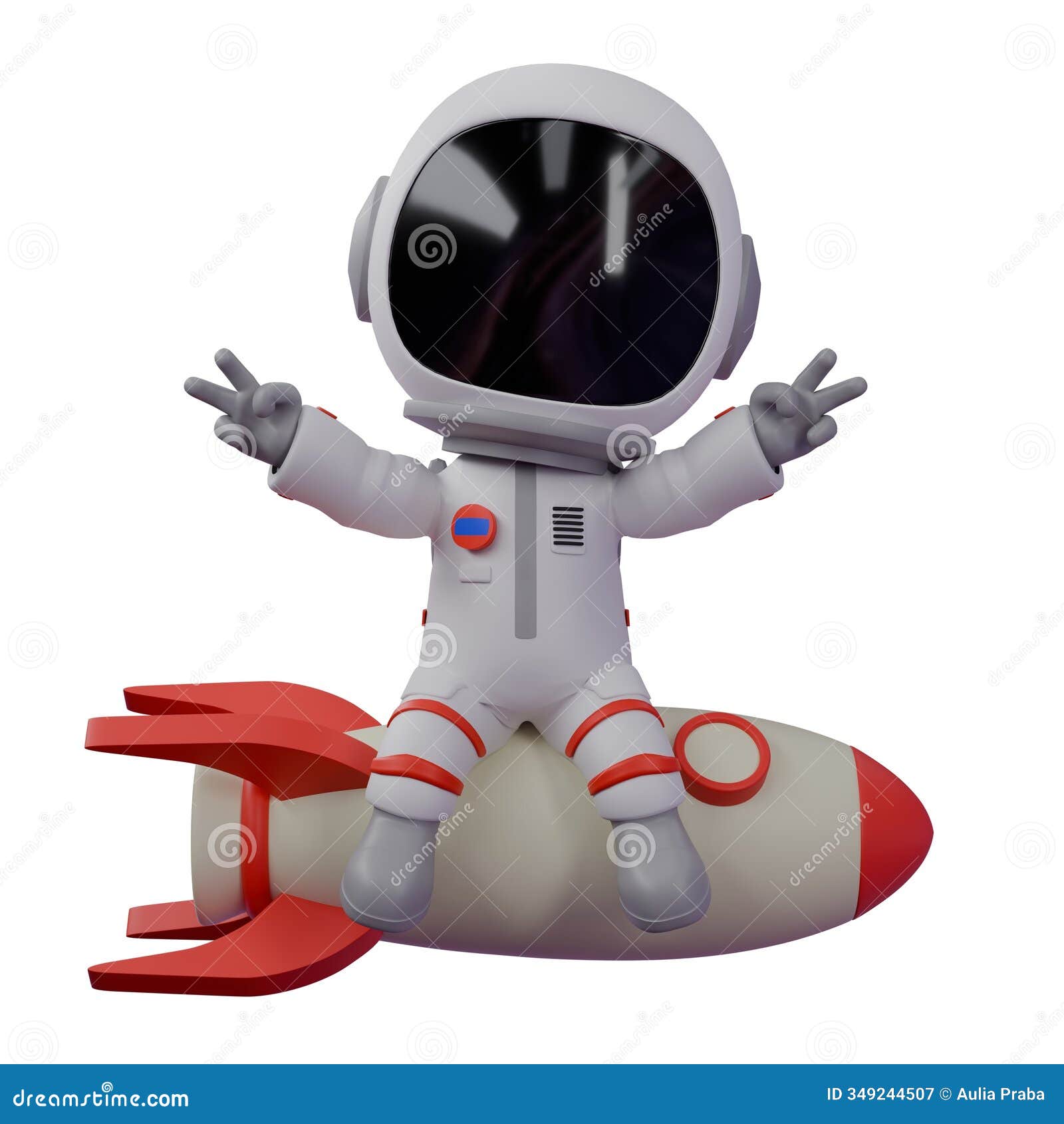 A Chibi Astronaut Sits on a Rocket Ship with Both Hands Open while ...