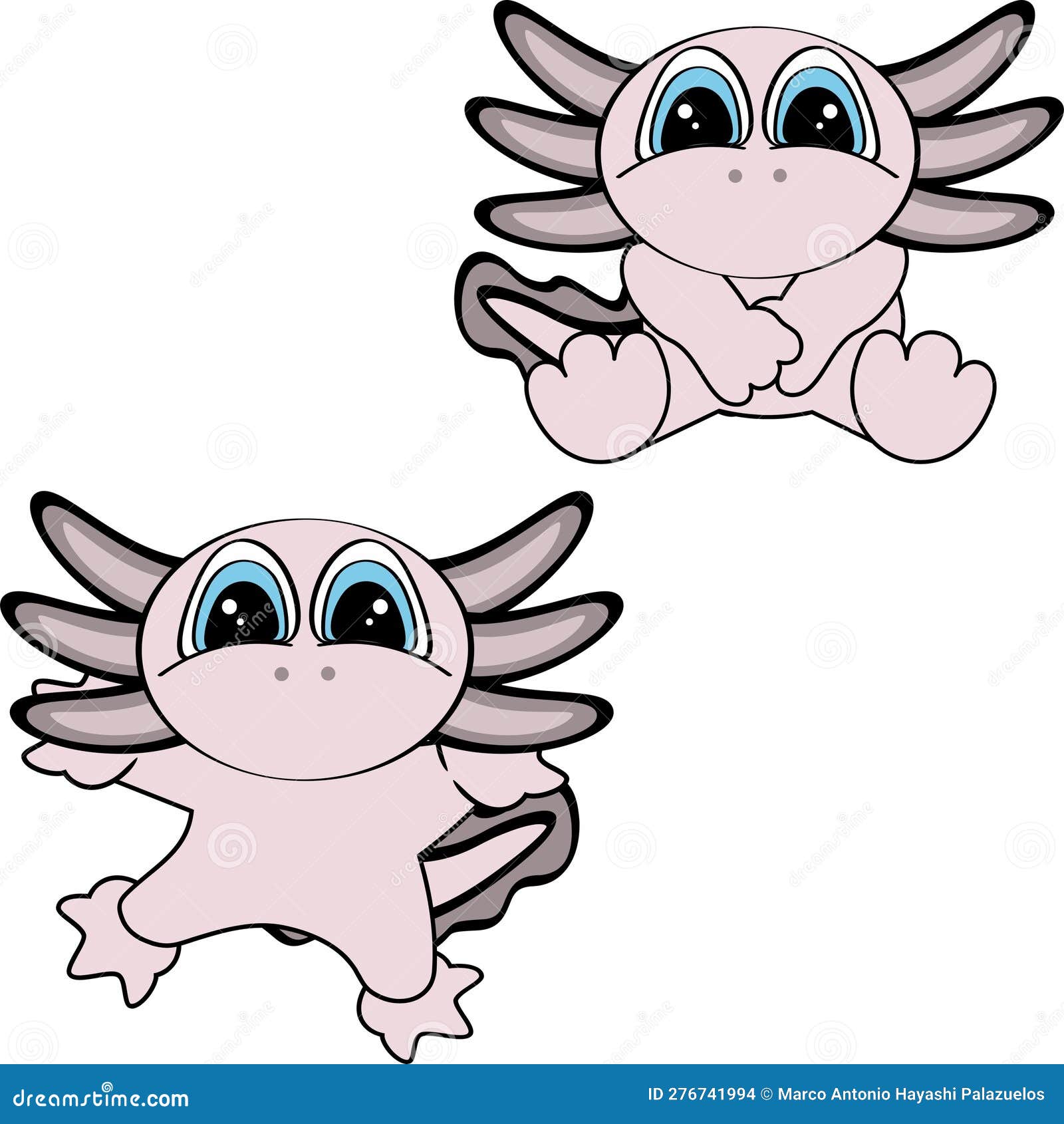 Chibi Baby Axolotl Character Cartoon Pack Stock Vector - Illustration ...