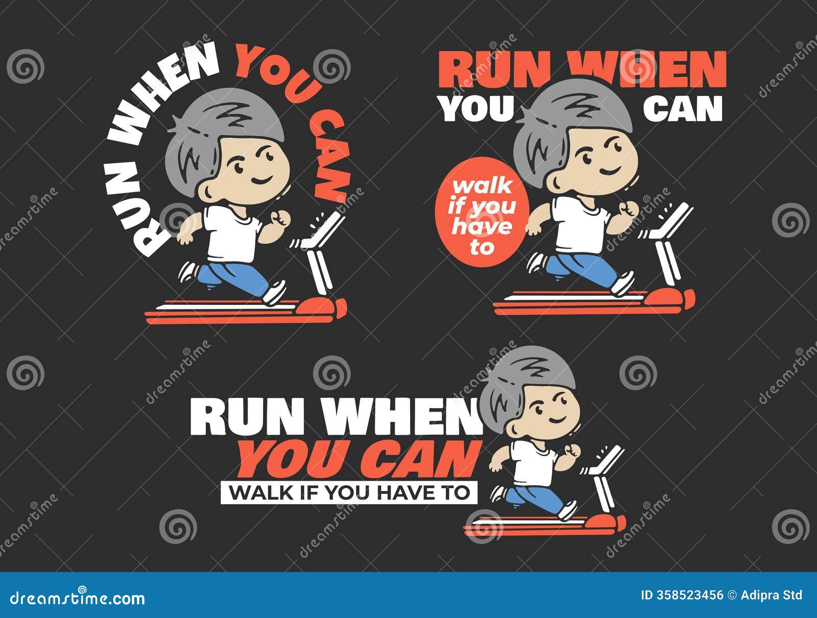 Chibi Boy Runner Running of Treadmill, Flat Illustration Design in 3 ...