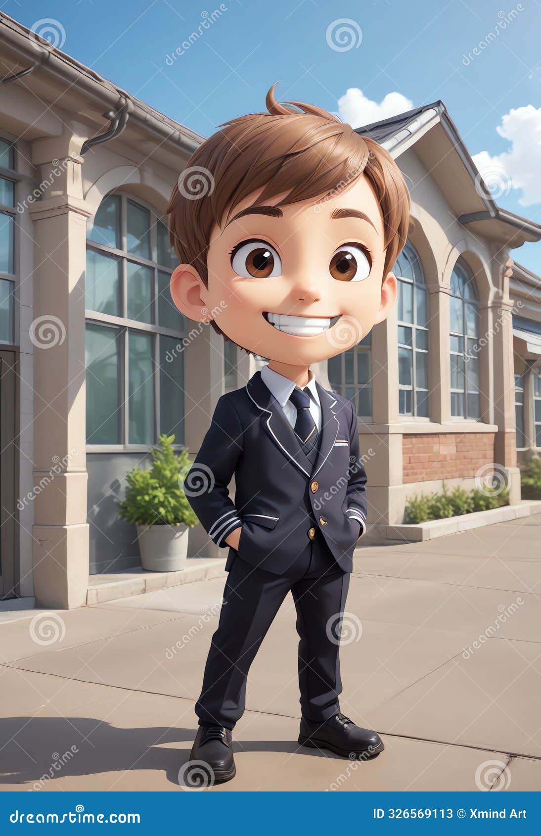 Chibi Boy Student Character with a Big Smile, Wearing a Student Uniform ...