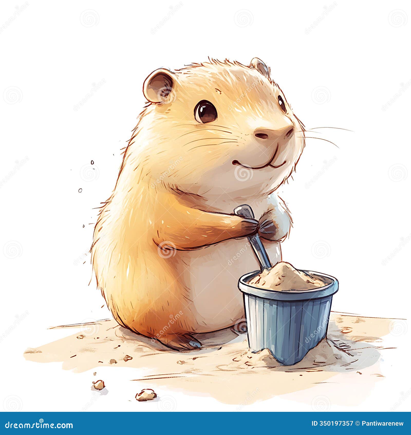 Chibi Capybara Playing In Sand With A Tiny Shovel Royalty-Free Stock ...