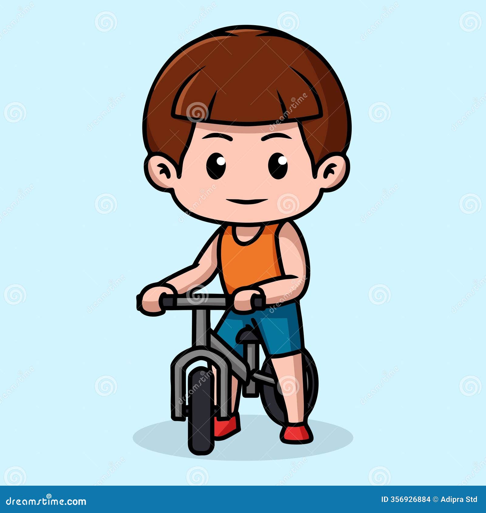 Chibi Character of a Kid Playing with Bicycle Stock Illustration ...