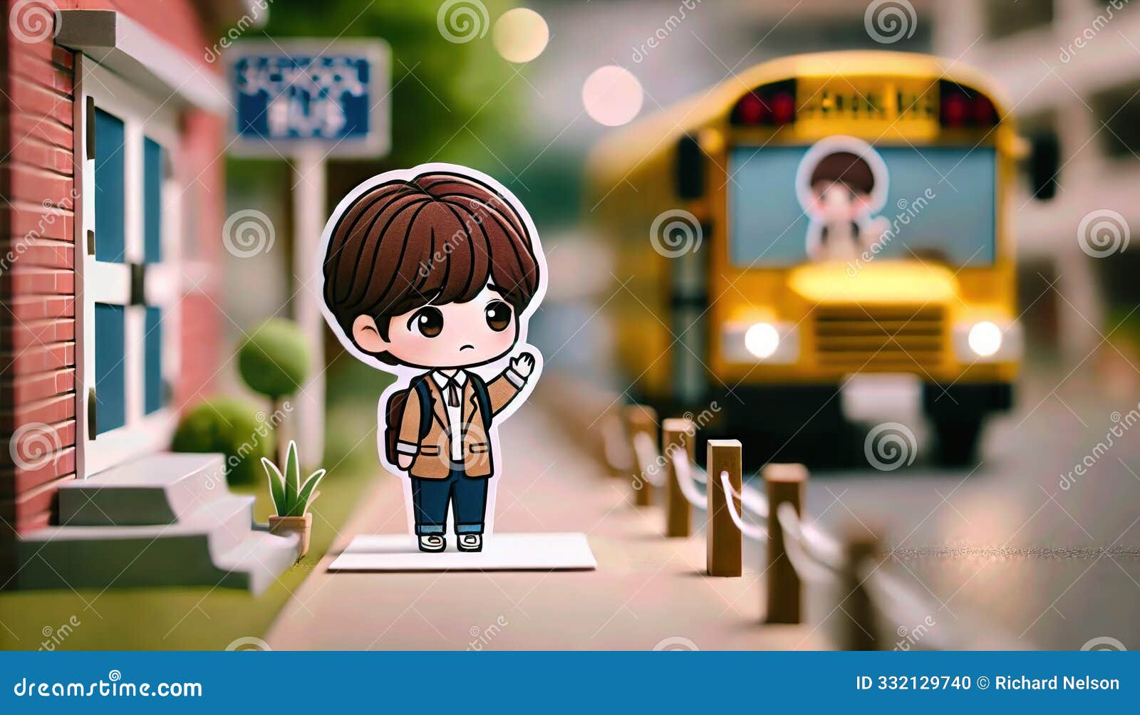 Chibi Child at Bus Stop stock illustration. Illustration of friendly ...