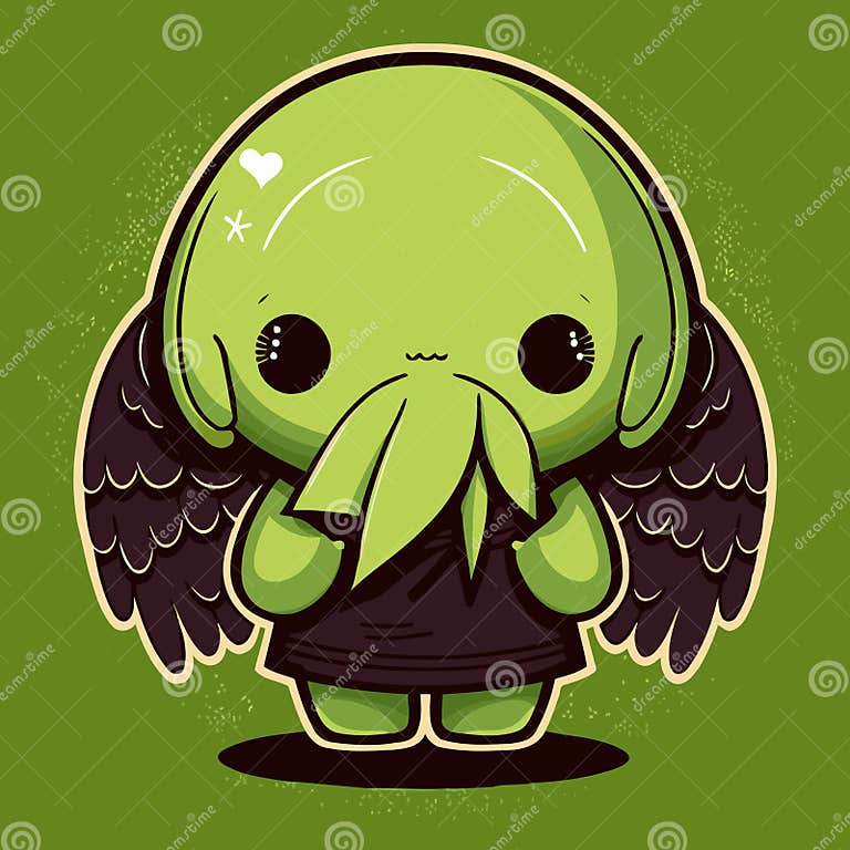 Chibi Cute Isolated Cartoon Girl Cthulhu with a Black Dress and Angel ... Chibi Cute Isolated Cartoon Girl Cthulhu with a Black Dress and Angel ...