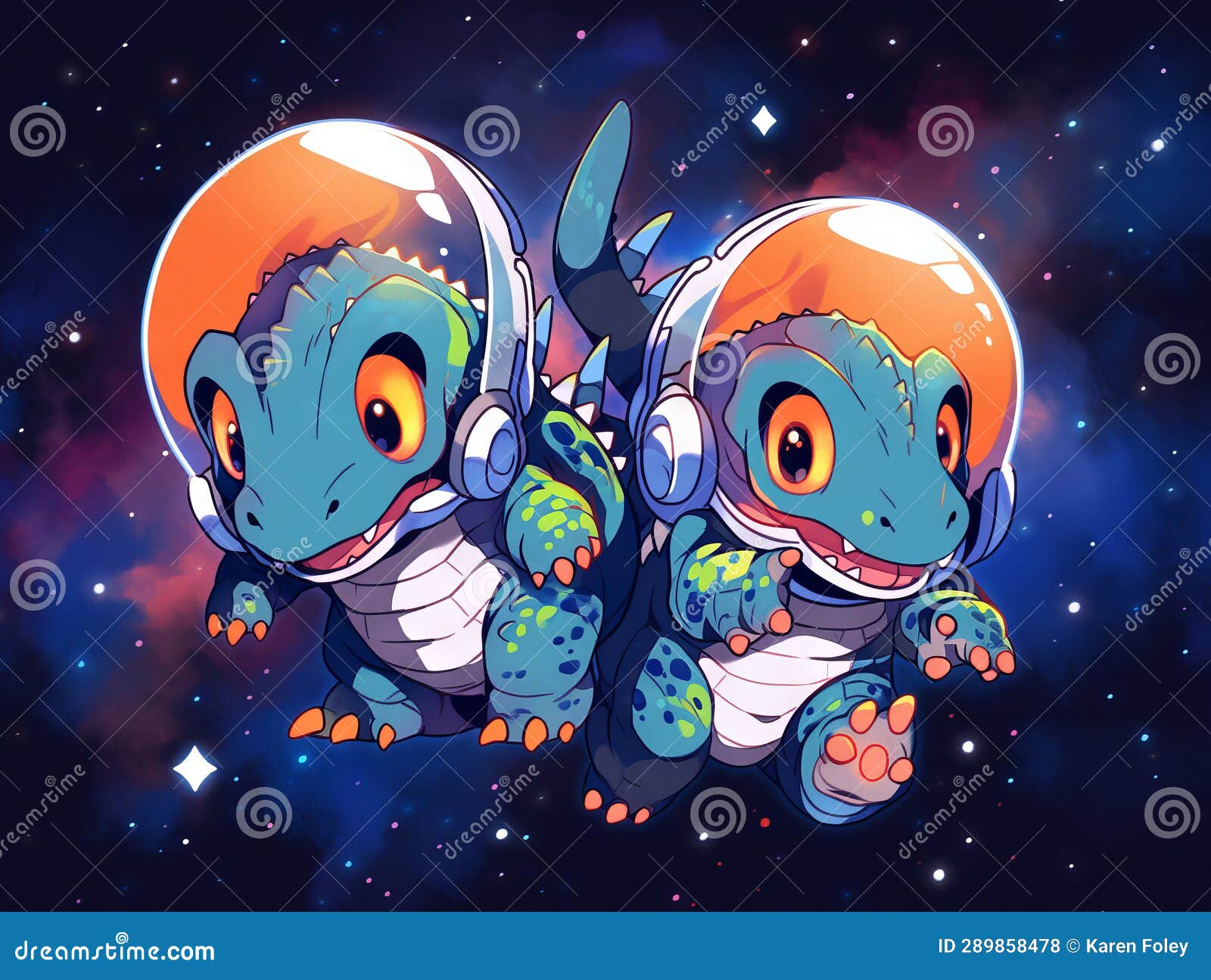 Chibi Dinosaur Astronauts in Outer Space Stock Illustration ...