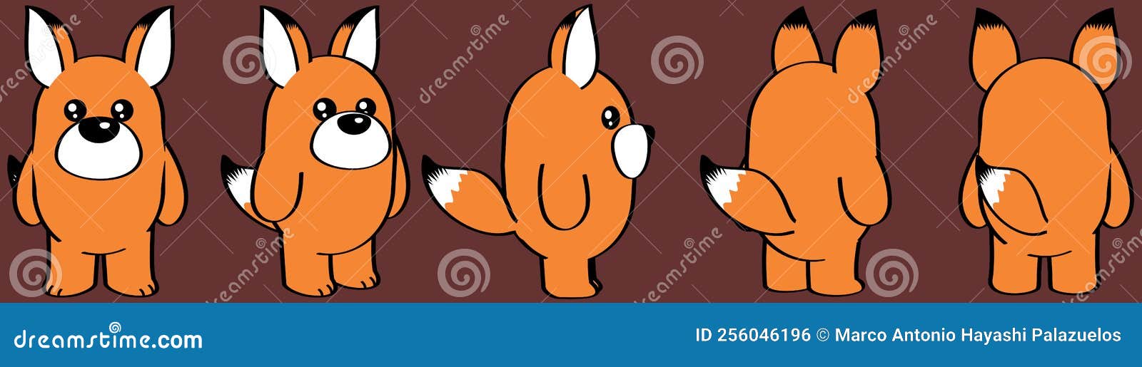 Chibi Fox Cartoon Perspective View Set Pack in Vector Format Stock ...