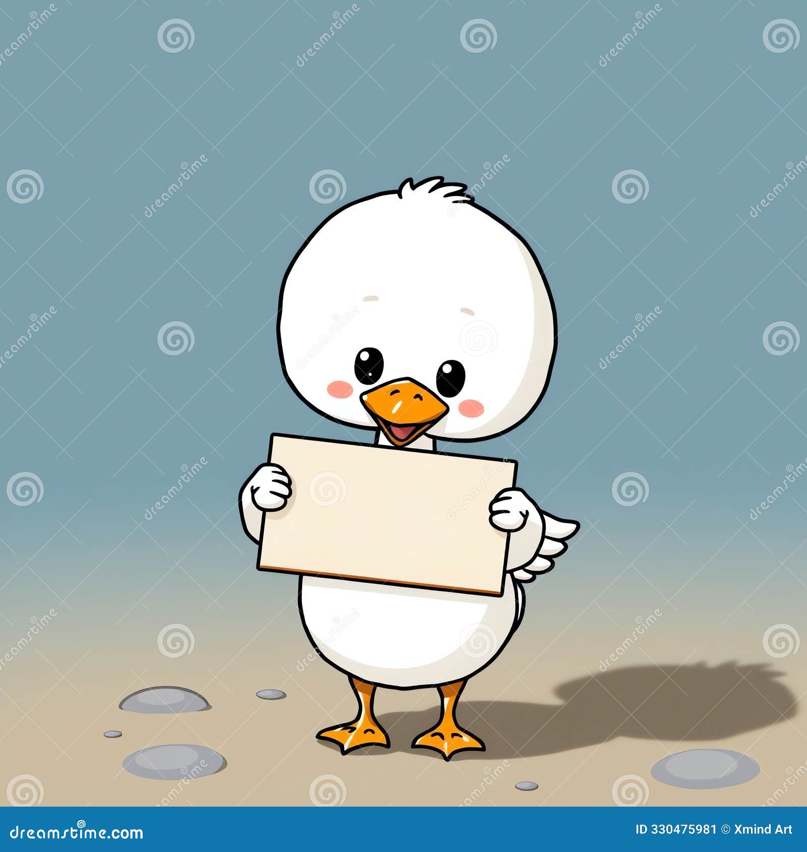 A Chibi Goose Cartoon Character Holding Blank Sign Copy Space for Text ...