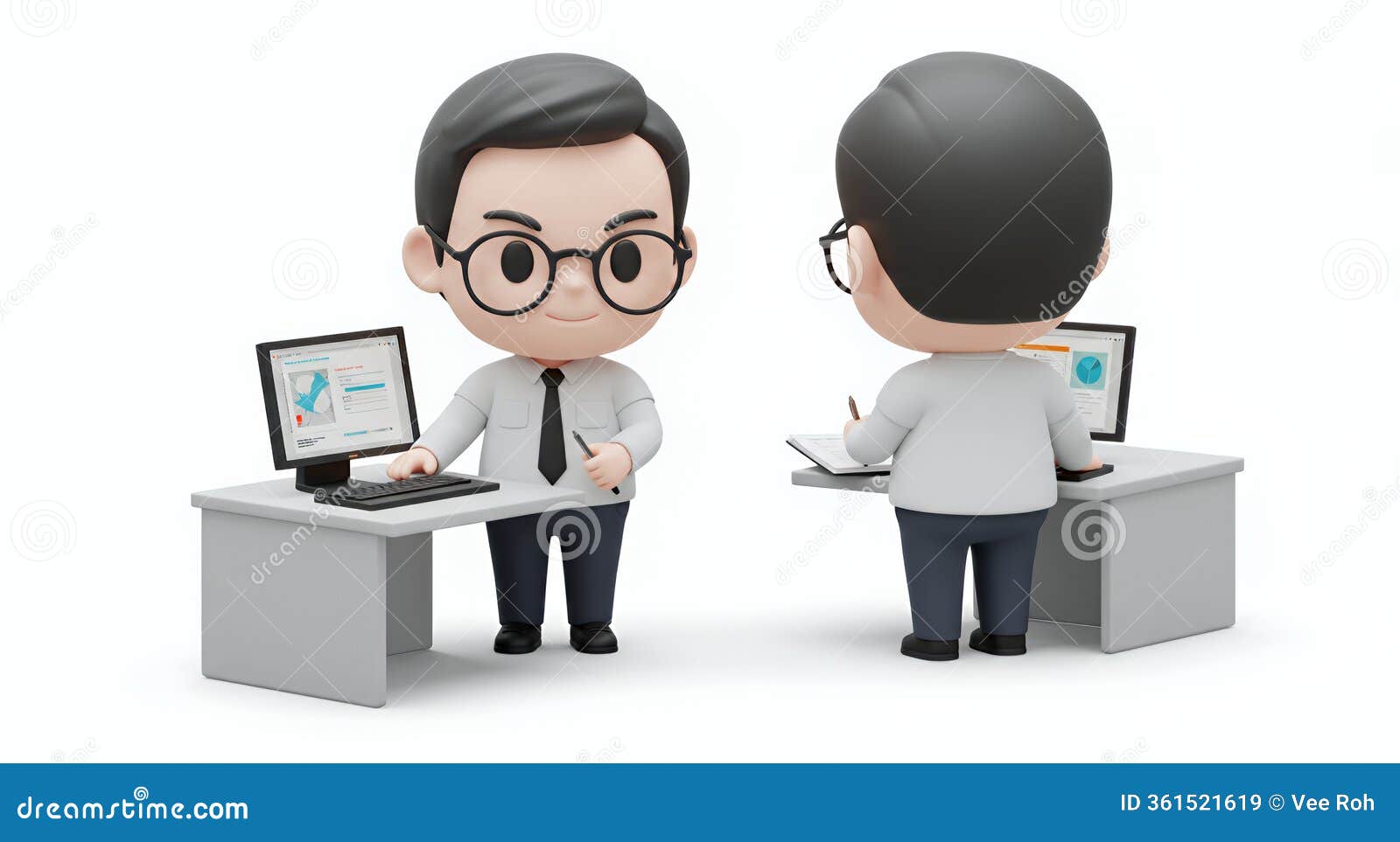 Chibi Korean Computer Programmer 3D Render Isolated on White Background ...