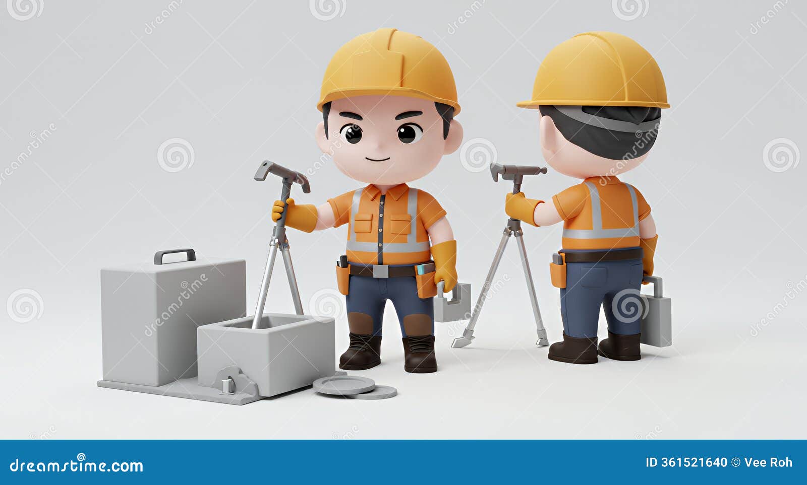 Chibi Korean Concrete Finisher 3D Render: Cartoon Construction Worker ...