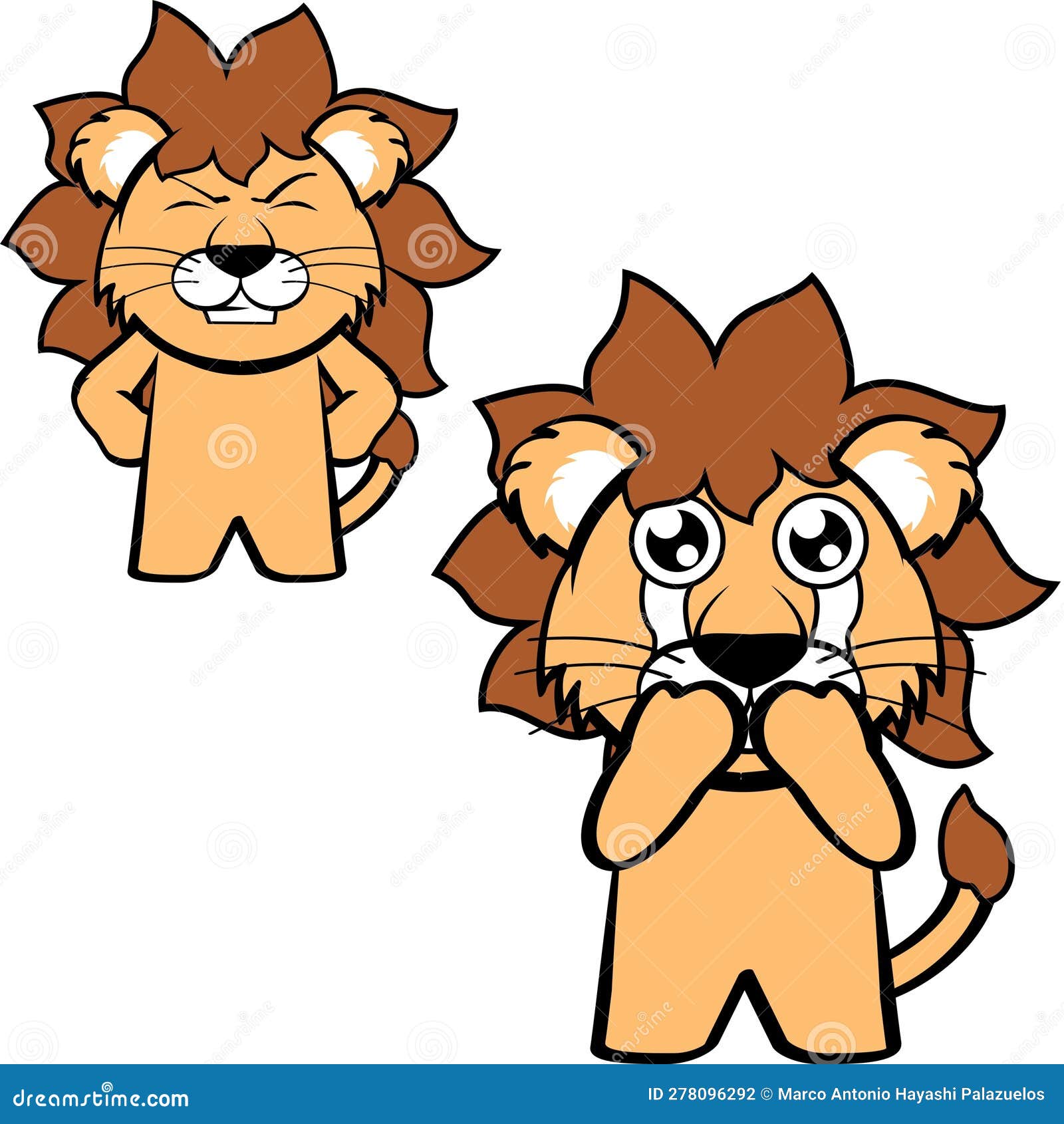 Chibi Lion Character Cartoon Standing Funny Expressions Pack Stock ...