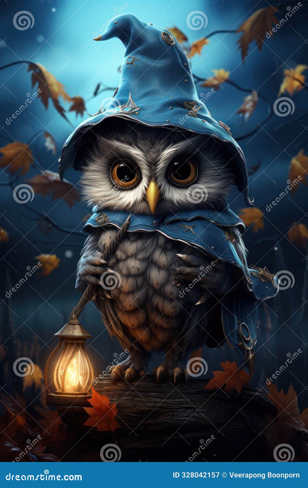 Chibi Owl with Wizard Hat Mystical Symbols Stock Illustration ...